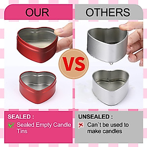 Vesici 12 Pack 2 oz Heart Shaped Metal Tins with Lids Empty Candle Jars Candle Containers Cans for Making Candles Heart Box for Mother's Day Candies Presents Gifts Home Supplies(Red)