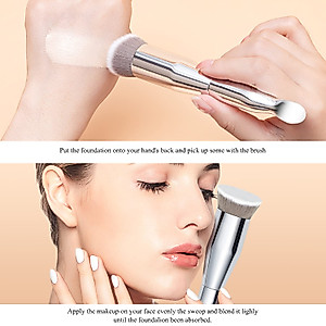 Flat Top Kabuki Foundation Brush TEXAMO Spoon Dual-ended Angled Foundation Makeup Brush Concealer Brush Premium Face Brush, Blending Powder Cream Buffing Stippling