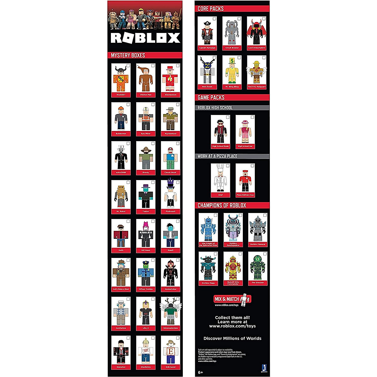 Roblox Action Figure Toy Set 6-pack - Champions of Roblox w/Exclusive Virtual Item - includes Korblox Deathspeaker, Mage, General, The Overseer, Redcliff Elite Commander, Alar Knight - Gift for Kids