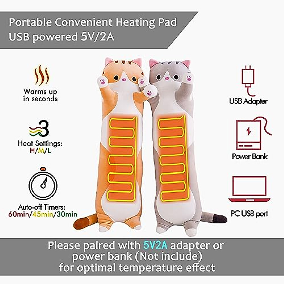 CRIMMY Heating Pad for Menstrual Cramps Period & Neck Shoulder Pain Relief, Portable Cuddly 19.7" Plush Cat with a Hot Soft Belly USB Powered, Gift for Daughter Girlfriend Wife (Brown)