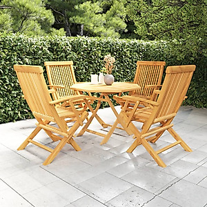 vidaXL Solid Teak Wood Patio Dining Set 5 Piece Garden Outdoor Balcony Backyard Dinner Wooden Table and Chair Foldable Folding Camping