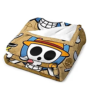 Anime One Piece Throw Blanket Luffy Jolly Roger Utra Soft Japanese Anime Flannel Blanket 50x60inches Straw Hat Pirate Flag Blanket for Bed Sofa Couch Brown Blanket