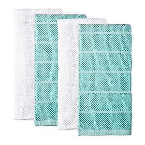 DII Basic Chef Collection, Assorted Terry Kitchen Towel Set, Dishtowel Set, Aqua, 4 Piece