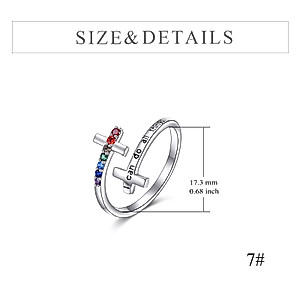 CRMAD Faith Cross Ring 925 Sterling Silver Cross Ring for Women I Can Do All Things 7 Chakra Jewelry Gifts(8)