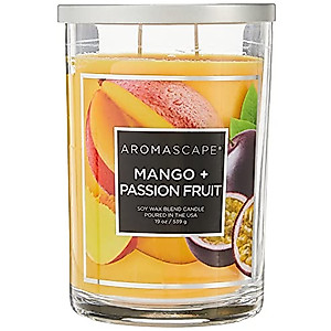 Aromascape PT41924 2-Wick Scented Jar Candle, Mango & Passion Fruit, 19-Ounce, Orange