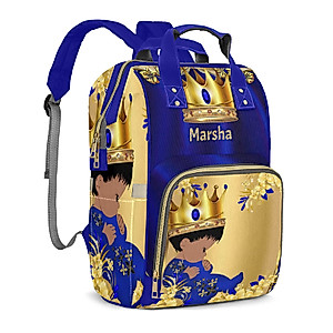 XIUCOO Personalized Gold Blue Cute Baby Boy Diaper Bag Backpack with Name Custom Nappy Mommy Bags for Baby Girl Boy Gifts