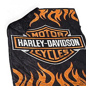 Super Soft Plush Classic Black Harley Davidson Blanket/Throw Full or Queen Size - Orange