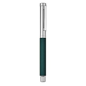Hongdian 1843 Navigator Fountain Pen Fine Nib Solid Metal, Green Ripple Pattern with Refillable Converter and Metal Pen Case