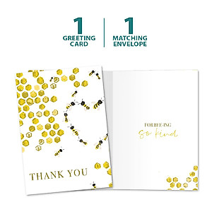 Tree-Free Greetings - Thank You Greeting Card - Artful Designs - 1 Card + Matching Envelope - Made in USA - 100% Recycled Paper - 5"x7" - Bee Kind (GO64527)