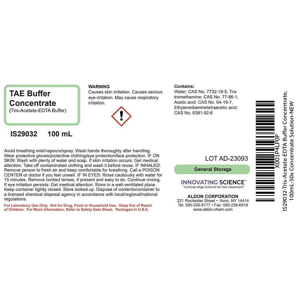 ALDON Innovating Science Tris-Acetate-EDTA Buffer Concentrate, 100mL - 50x Concentrate Solution - The Curated Chemical Collection