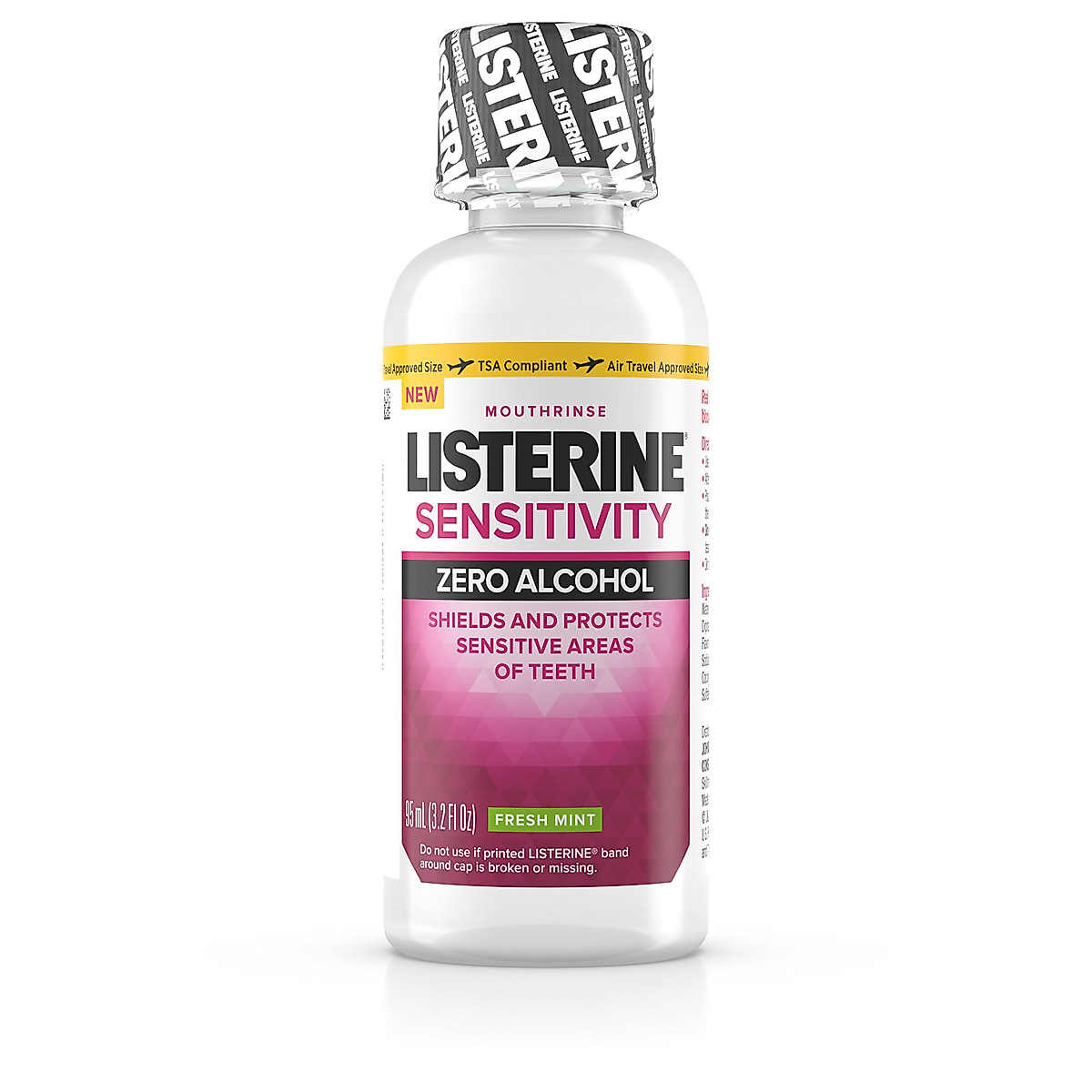 Listerine Sensitivity Mouthwash, Zero Alcohol Mouth Rinse, Fresh Mint, Travel Size 3.2 Ounces (95ml) - Pack of 3