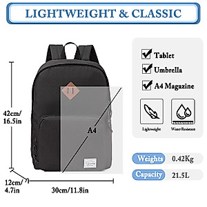 VASCHY School Backpack, Ultra Lightweight Backpack for Men Women Schoolbag Bookbag for Kids Teen Boys Girls Black