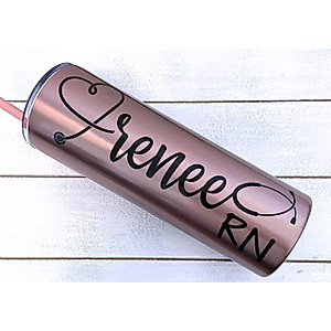 20 oz Personalized Nurse's Stainless Steel Skinny Tumbler with Custom Stethoscope Name by Avito - Includes Straw and Lid - Nurse RN - Nurse Gift