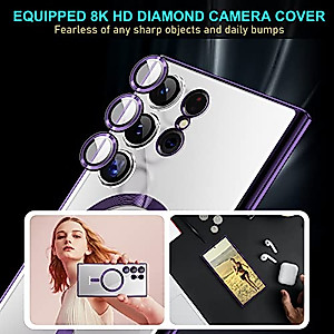 sheheme for Samsung Galaxy S22 Ultra Case,with Full Camera Lens Protector,Compatible with MagSafe,Clear Magnetic Case for S22 Ultra,Plating Anti-Scratch Slim Thin Case Cover for Men Women,Purple