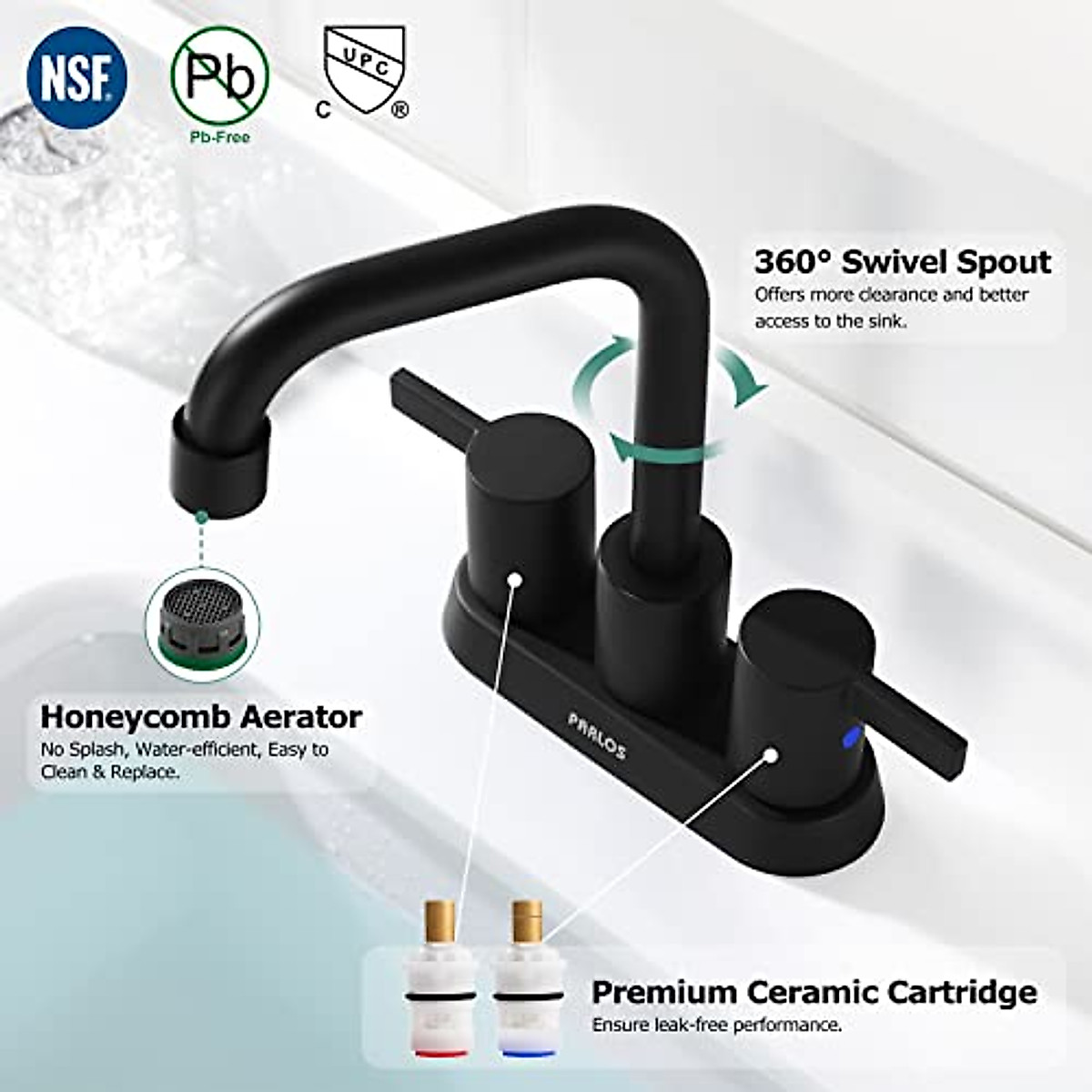 PARLOS 2-Handle Matte Black Bathroom Faucet for Lavatory with Pop-up Sink Drain and Faucet Supply Lines, 1431604