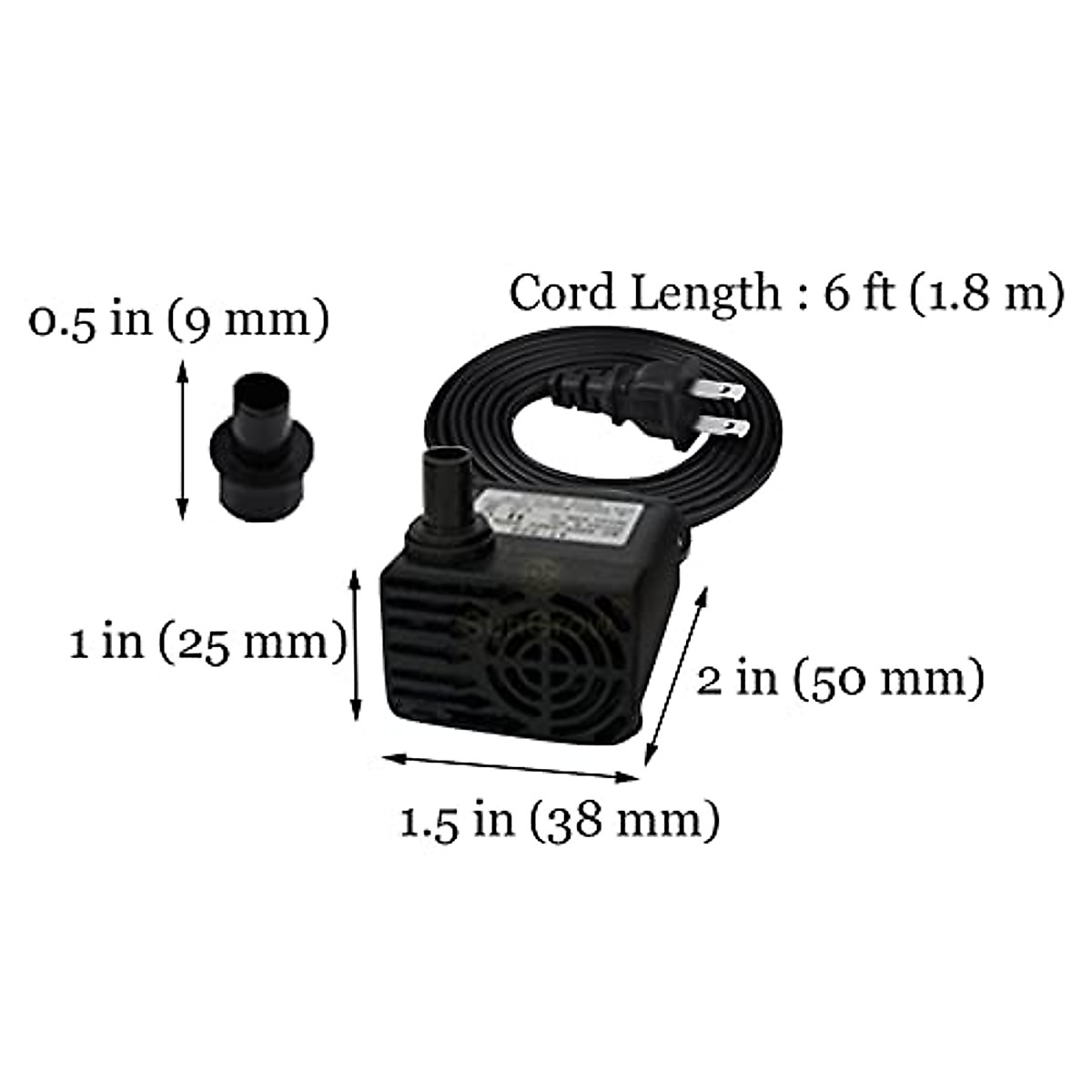 SunGrow 55 GPH 3W Small Outdoor Submersible Cat & Dog Water Fountain Pond Pump, Aquarium Fish Tank Mini Water Pump for Statuary, Hydroponics, Tabletop Fountain, Pet Fountain, For 3-5 Gallons Tank