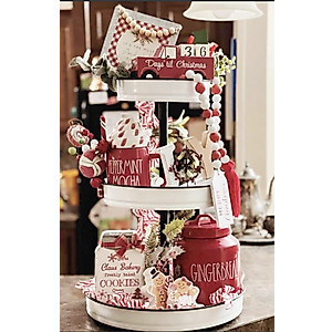 MODE HOME Decorative 3 Tiered Metal Tray Stand with Handle for Kitchen, Dining Room, Bathroom, Shelf Coffee Bar Table, Modern Farmhouse Seasonal Display Tiered Tray Decor, Black and White