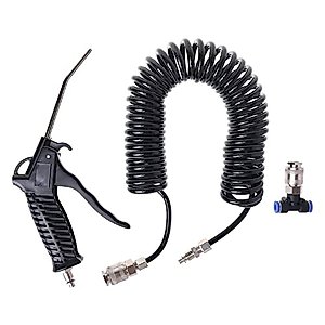 Air Blow Gun Kit Air Duster Cleaning Nozzle Blow Spray Tool Kit with 5 Meter Long Coil PU Air Hose,5×8mm(Black)