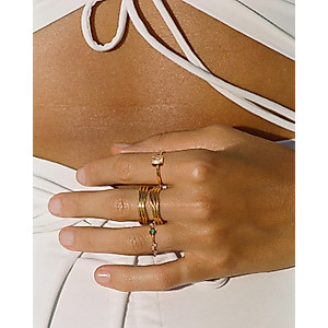 PEARLADA 18k Gold Stacking Diamond Ring Set, 2PCs Emerald-cut Cubic Zirconia Ring, Open Simple Adjustable Rings Aesthetic