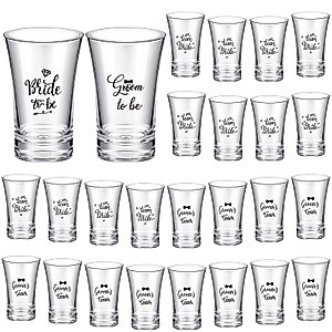 Karenhi 26 Pcs Shot Glasses Wedding Favors Groom Shot Glasses for Guests 1.2 oz Bachelorette Party Funny Shot Glasses Acrylic Clear Shot Glasses for Bachelorette Wedding Bridal Party Favors