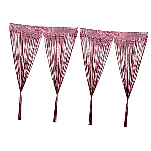 Rose Gold Tinsel Curtains 8 pcs rain Curtain Wedding Drapes Tassel Curtain Fringe Trim Metallic Tinsel Backdrop Disco Party Decorations The pet Baby Shower Decorations Prom