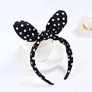 Guqqeuc Bow Headbands for Girls Polka Dot Hairband with Bunny Ears Headband for Little Girls Cute Bowknot Head Band for Girls Easter Christmas Hair Accessories 2 Pcs