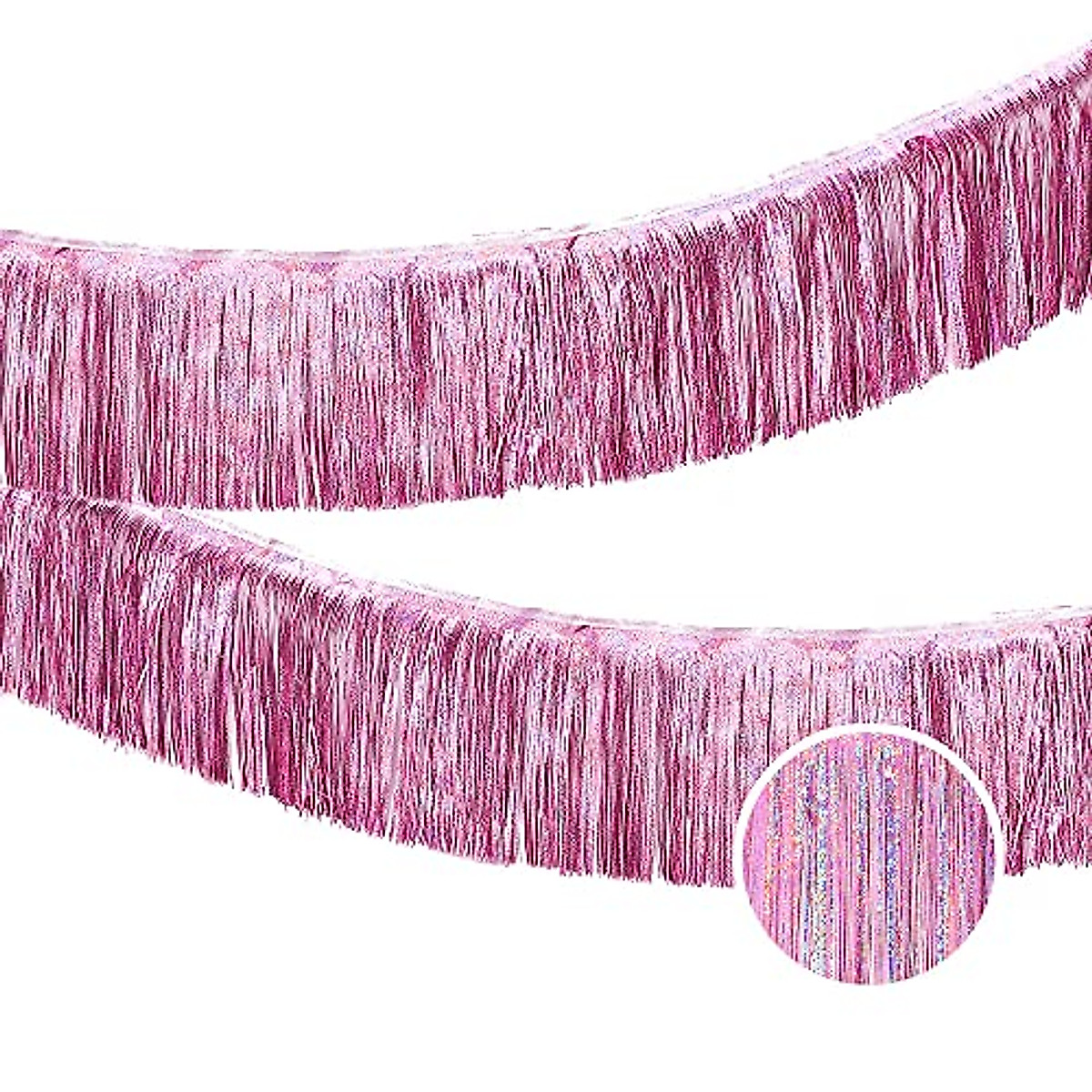 Premium Glitter Pink Fringe Tassel Garland for Party Decorations -4 Layers Thick, 2 Pack | LILF Foil Tinsel Garland Party Streamers for Wedding Birthday Party Christmas Decoration Home Hanging Decor