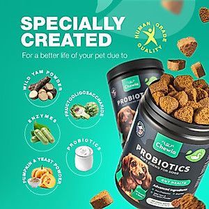 Probiotics for Dogs - Support Gut Health, Immunity, Yeast Balance, Itchy Skin, Allergies - Dog Probiotics and Digestive Enzymes - Coprophagia Deterrent for Dogs - 180 Probiotic Chews for Dogs