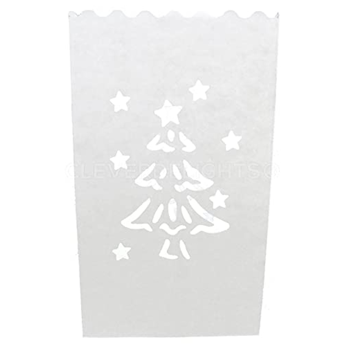 CleverDelights White Luminary Bags - 10 Count - Christmas Tree Design - Wedding Party Christmas Holiday Luminaria