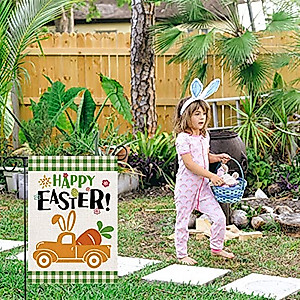 Happy Easter Truck Garden Flag, Spring Vertical Double Sized Burlap Flag for House Yard Outdoor Decor 12.5 x 18 Inch