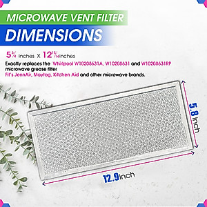 Microwave Filter Replacement 5.78" x 12.91" Fits W10208631A Whirlpool Microwave Filter - Aluminum Mesh Screen Grease Filter - Freshens and Filters Kitchen Air in Over the Range Oven Vent Fan