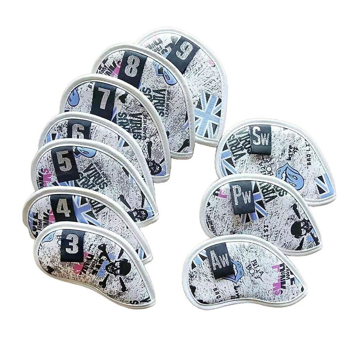 SEACLOUD 10pcs Golf Iron Head Cover UK Flag Putter Cover with Magnetic Closure Golf Club Headcover Blue