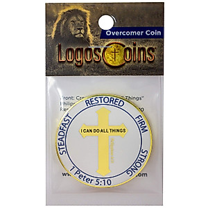 Collectible Christian Coin, for Men and Boys “I Can Do All Things” Philippians 4:13, Overcomers, Steadfast, Restored, Firm, Strong Sentiment. 2" Gold Plated Challenge Coin. Overcoming The World