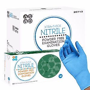 ASAP Blue Nitrile Powder Free Examination Gloves, Disposable, 4 mil, Medical, Food Safe, Tattoo, Cooking, Cleaning, Car – Medium, Case of 1000