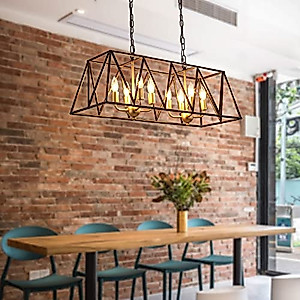 Kitchen Chandelier Island Pendant Lighting, 8-Light Farmhouse Linear Chandeliers Island Light Fixture, Rustic Vintage Antique Ceiling Light for Dining Room Pool Table Foyer, Modern Industrial Gold+Orb