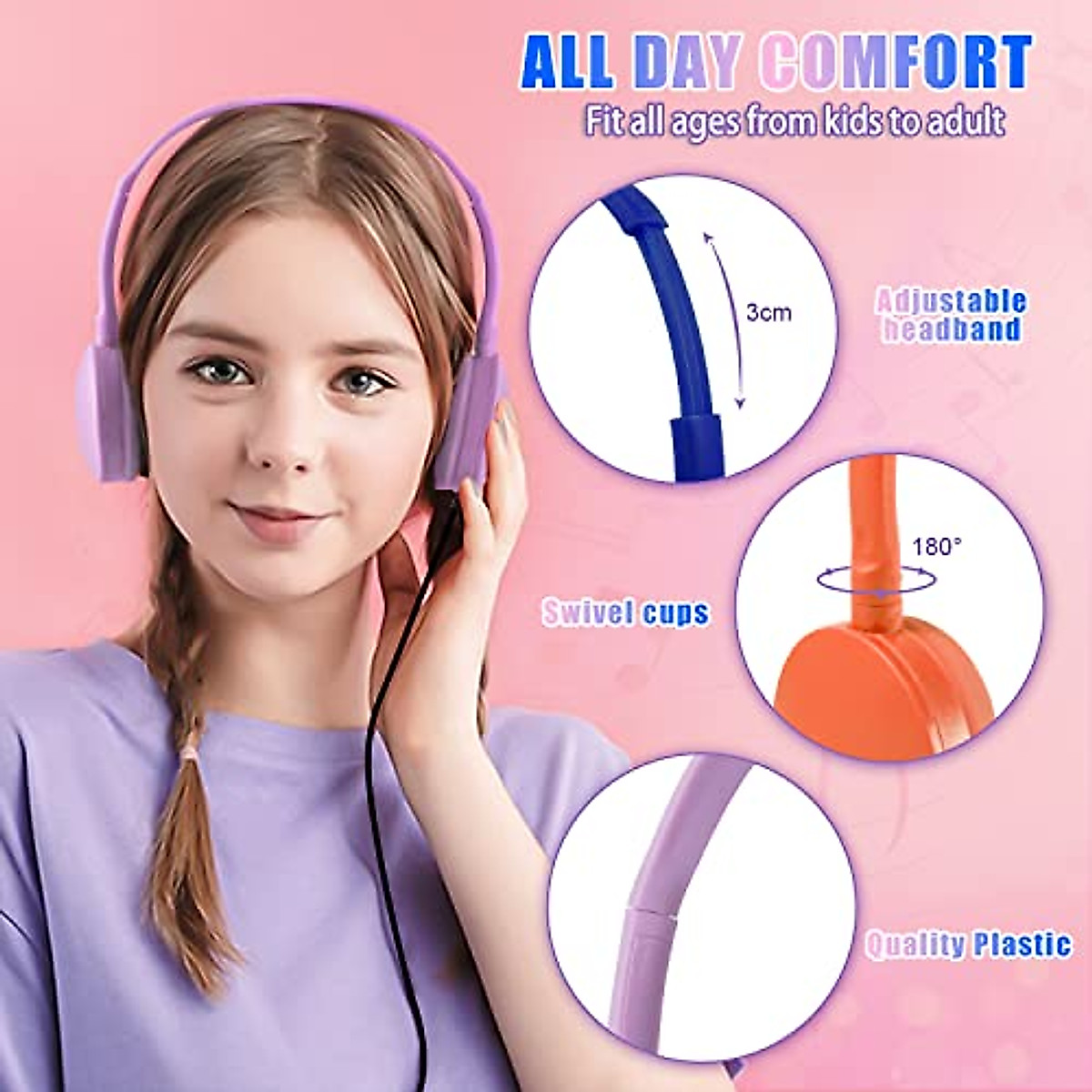 20 Pack Classroom Kids Headphones Bulk 10 Colourful Class Set of Headphones for Students Children Toddler Boys Girls Teen and Adult (20 Mixed)