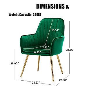 Altrobene Modern Accent Dinging Chair, Velvet Home Office Desk Chair No Wheels, Living Room Bedroom Arm Chair with Golden Finished Metal Legs, Green