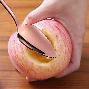 5 PCS Grapefruit Spoons, Stainless Steel Grapefruit Spoon Utensil Set, Serrated Edge & Thick Gauge Handle, Rose Gold Kitchen Tool with Non-stick Plating for Kiwi, Dessert, Apple, Citrus Fruit