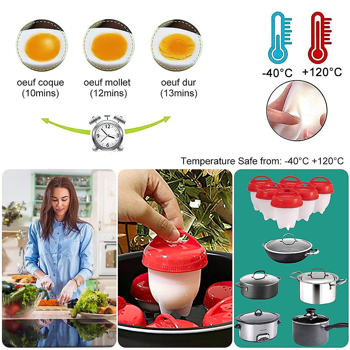 Roll over image to zoom in Egg Cooker - Hard Boiled Eggs without the Shell, 6PCS/Set Egg Poachers Cooker Silicone Non-stick Egg Boiler Cookers,Silicone Boiled Steamer Eggies, BPA Free