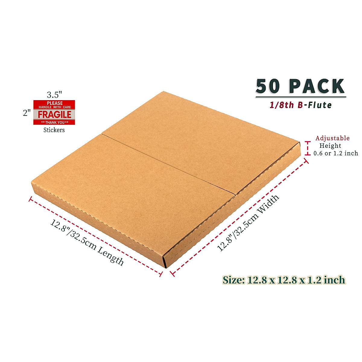 YUSHYIJIE 50 Pack LP Mailers, 12.8"L x 12.8"W x 1"H Kraft Vinyl Record Shipping Boxes for Mailing, Packing, Moving, Storage, Corrugated Album Box with Fragile Stickers