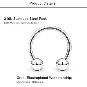 Lcolyoli 12 Pairs 14G Surgical Steel Horseshoe Captive Bead Nose Hoop Ring Septum Lip Nipple Helix Cartilage Tragus Hoop Rings Piercing Jewelry for Women Men 16mm 5/8"