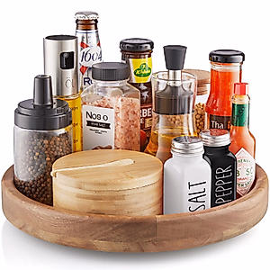 12" Lazy Susan Organizer Turntable for Cabinet - Bivvclaz Acacia Wood Lazy Susan for Cabinet Table Pantry Kitchen Countertop Cupboard or Bathroom Organization - Kitchen Turntable Storage Container