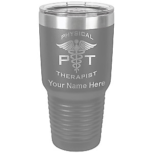 30oz Vacuum Insulated Tumbler Mug, PT Physical Therapist, Personalized Engraving Included (Gray)