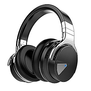 Qisebin E7 Active Noise Cancelling Headphones Bluetooth Headphones with Microphone Deep Bass Wireless Headphones Over Ear, Comfortable Protein Earpads, 30 Hours Playtime for Travel/Work, Black