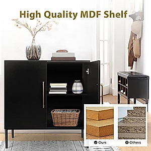 REHOOPEX Black Storage Cabinet, Modern Accent Buffet Cabinet, Free Standing Sideboard and Buffet Storage with Door, Wood Buffet Storage Sideboard for Bedroom, Living Room, Kitchen, Office or Hallway