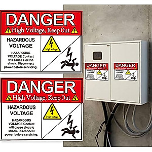 Hazardous Voltage Safety Warning Sticker 3" X 4" Danger Voltage Warning Keep Out Label Decal Vinyl Adhesive High Voltage Electrical Safety Warning Sign Sticker for Battery Bank, in-Wall Safe 8 Pack