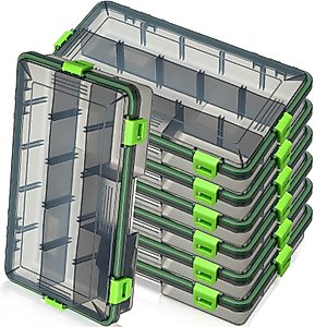 Ramede 6 Pcs Fishing Tackle Boxes Waterproof Airtight Plastic Tackle Box Organizer Transparent Fishing Tackle Storage with Adjustable Dividers for Terminal Tackle Lure Bait Hook(Large)