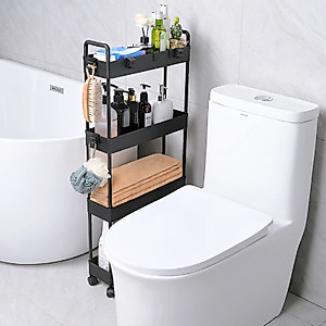 Arogan Slim Rolling Storage Cart with Wheels, 4 Tier Bathroom Storage Cart Laundry Room Organizer, Rolling Utility Cart for Kitchen, Bathroom, Laundry Room, Office, Narrow Place(Black)