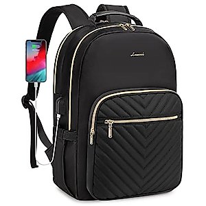 LOVEVOOK Laptop Backpack for Women, Large Capacity Travel Computer Work Bag with 17-inch Laptop Compartment, Business Nurse Backpack Purse, Hiking Outdoor Carry On Backpack, Black