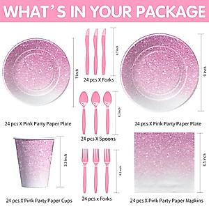Xenorik Ombre Pink Party Decorations Tableware, Gradient Pastel Pink Party Supplies, Plate, Cup, Napkin, Cutlery, Light Pink Sprinkle Wedding Birthday Anniversary Decorations for Girl Woman | Serve 24